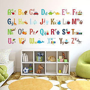 DECOWALL DA-1701 Alphabet ABC with Pictures Kids Wall Stickers Wall Decals Peel and Stick Removable Wall Stickers for Kids Nursery Bedroom Living Room (Large) d?cor