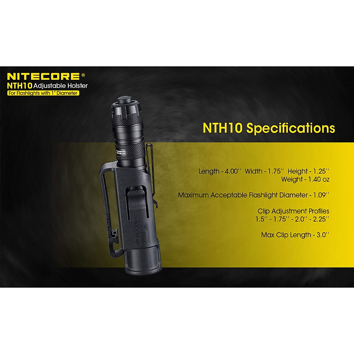 NITECORE NTH10 Adjustable Hard Holster for Flashlights with 1 inch Tube Diameter