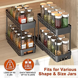 Spice Rack Organizer for Cabinet, 2 Pack Pull Out Spice Rack for Kitchen Inside Cabinets, Vertical Spice Organizer, 2-Tier Spice Cabinet Organizer Slide Out Spice Racks, 4.33''Wx10.43''Dx8.5''H
