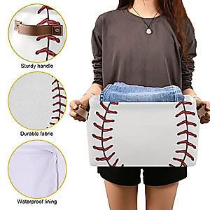 Softball Baseball Nursery Bins Toy Canvas Storage Basket Box Collapsible Clothes Laundry Hamper with Handles for Home Closet Toys Organizer 1 Pcs