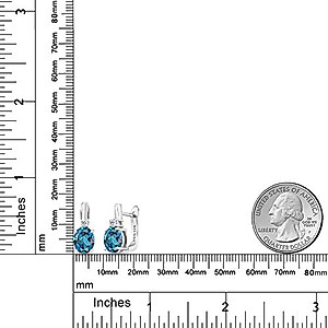 Gem Stone King 925 Sterling Silver London Blue Topaz and White Topaz Earrings For Women (3.76 Cttw, Gemstone November Birthstone, Oval 9X7MM)
