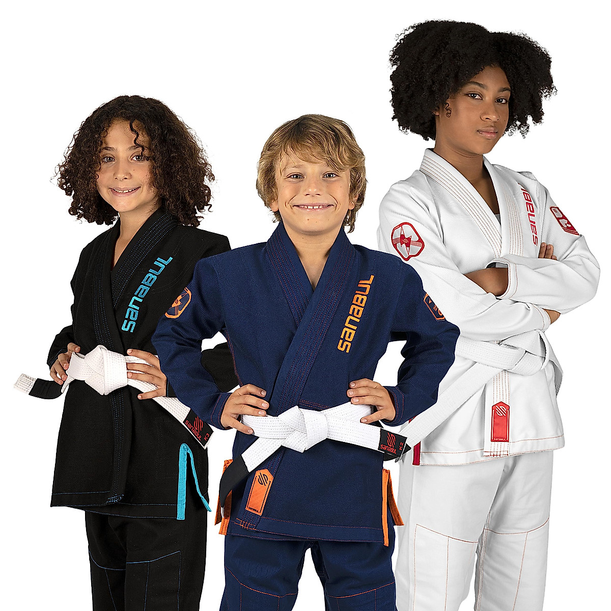 Sanabul Future Legends BJJ Gi for Kids Jiu Jitsu Gi Kimono for Children Youth Preshrunk Fabric & BJJ White Belt Included - Navy/Orange, K1