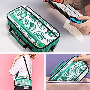 DLseego Carrying Case Design for Switch and New Switch OLED Console, Travel Carry Cover Storage Shell for New Leaf Animal Crossing Design holds up to 10 game cards Slots