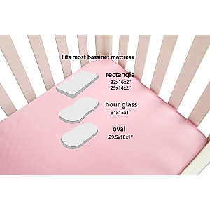 Satin Bassinet Sheet Set 2 Pack Ultra Soft Silk Fit for Rectangle, Hourglass, Oval Bassinet Mattress Protect for Baby Hair and Skin Cradle or Bassinet Sheets, Lt Grey & Pink