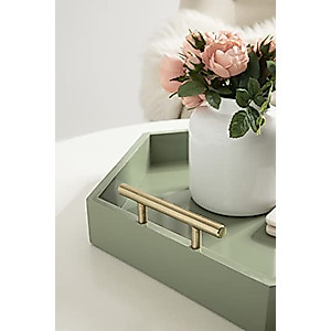 Kate and Laurel Lipton Modern Hexagon Tray, 18 x 18, Sage Green with Gold Handles, Midcentury Decorative Serving Tray for Storage and Display in Living Room Decor Scheme