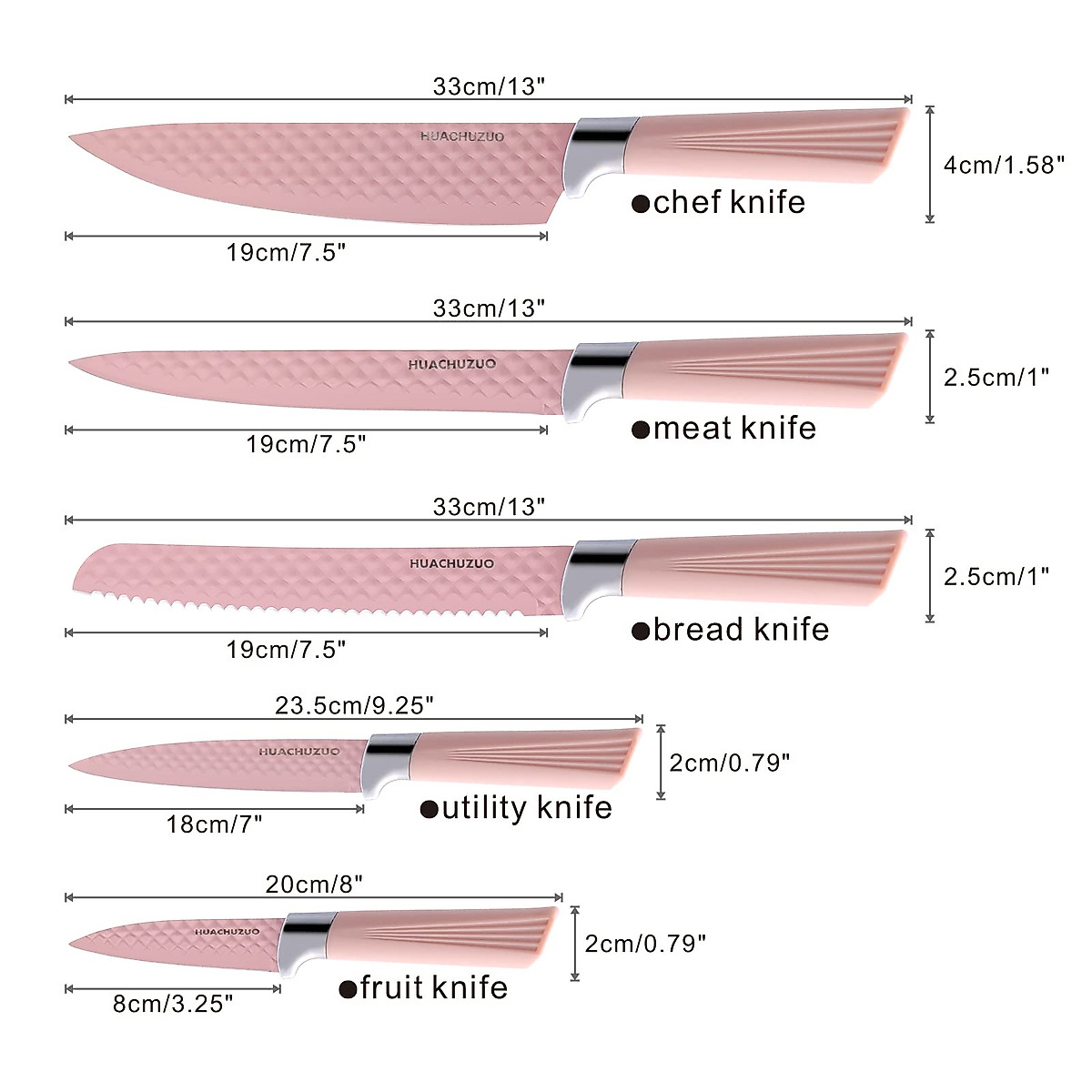 CHUYIREN Pink Knife Set of 6, Pink Kitchen Knives Sets with Knife Block, Chef Knife Set for Kitchen, Dorm,Camping, Hiking, Picnicking, BBQ Dining Products