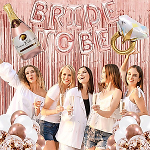 Bachelorette Party Decorations Rose Gold Bridal Shower Party Favors Kit Bride To Be Sash and Foil Balloons, Curtain, Veil, Photo Props, Temporary Tattoos, Latex Balloons