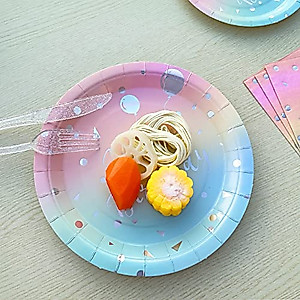 Pastel Party Decorations - Plates, Cups, Napkins & Sturdy Silverware for Rainbow Baby Shower, Birthday or Girl Pajama Party - Serves 16