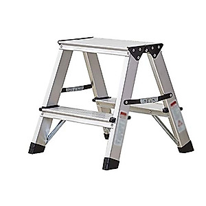 PENGJIE Folding Ladder Step Stool Ladder Stool 2 Step Folding Aluminum Heavy Duty Steel Portable Anti Slip Mat Tread Compact 150 Kg Capacity