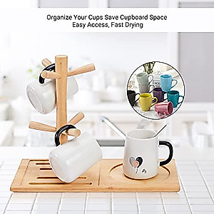 YOFRI Coffee Mug Holder Stand, Wood Mug Tree Holder, Drying Home Storage Rack, Multipurpose Display Stand, Countertop Coffee Cup Stand with 6 Hooks, Coffee Counter, Bar Accessory & Kitchen Organizer