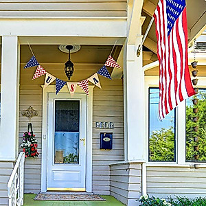 Adurself USA Triangle Flag Burlap Banner 4th of July American Stars and Chevron Triangle Pennant Garland Patriotic Fourth of July Independence Day Decoration Garden Mantel Fireplace Bunting Sign