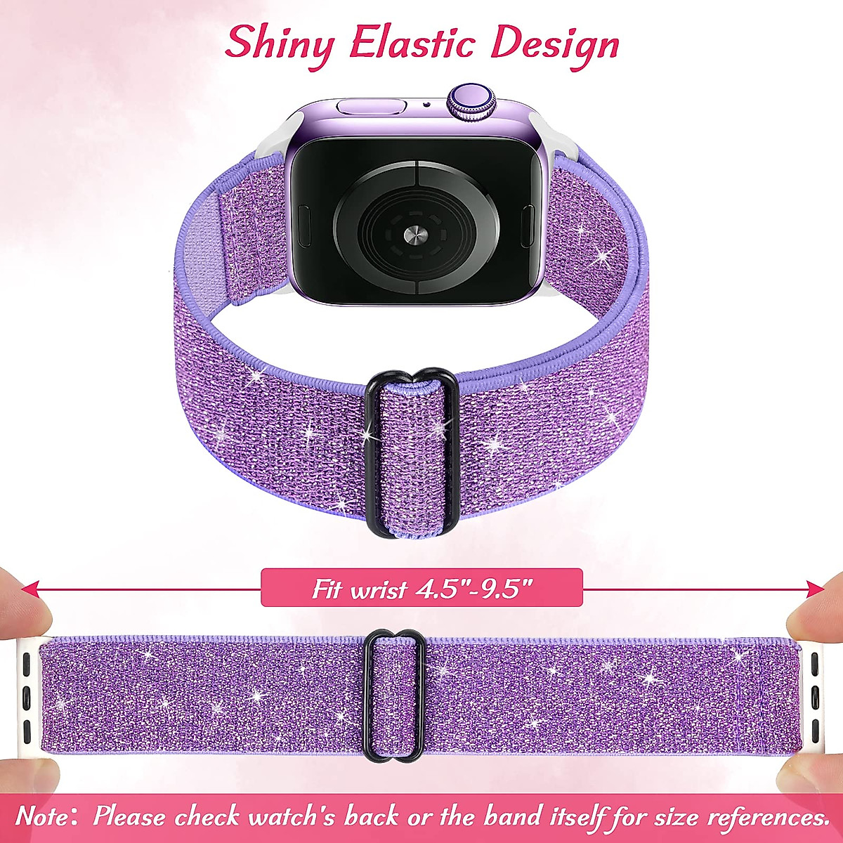 3 Pack Shiny Bands Compatible with Apple Watch Band for Women 38mm 40mm 41mm, Nylon Stretchy Straps for iWatch Series 9 Ultra SE 8 7 6 5 4 3 2 1