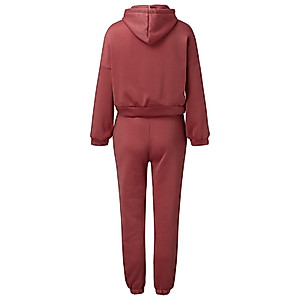Women's Two Piece Outfits Hoodies Tops and Elastic Waistband Pant Solid Sweatsuit Tracksuit Sets Joggers Tracksuit