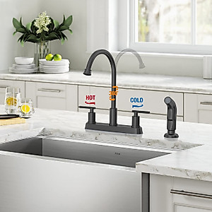 GOWIN Matte Black Kitchen Faucet,2 Handle Kitchen Sink Faucet with Side Sprayer,3 or 4 Hole Kitchen Faucet for Rv Camper Sinks,High Arc Stainless Steel Centerset Faucet