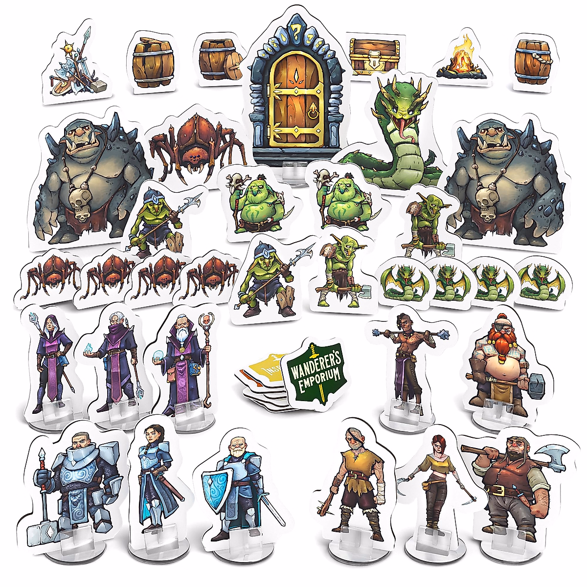 Wanderers Emporium Hard Flat Minis for DND Miniatures with Bases | 28mm - 32mm Scale Dungeons and Dragons Starter Set 5e (Essentials Pack, 36, Miniatures)