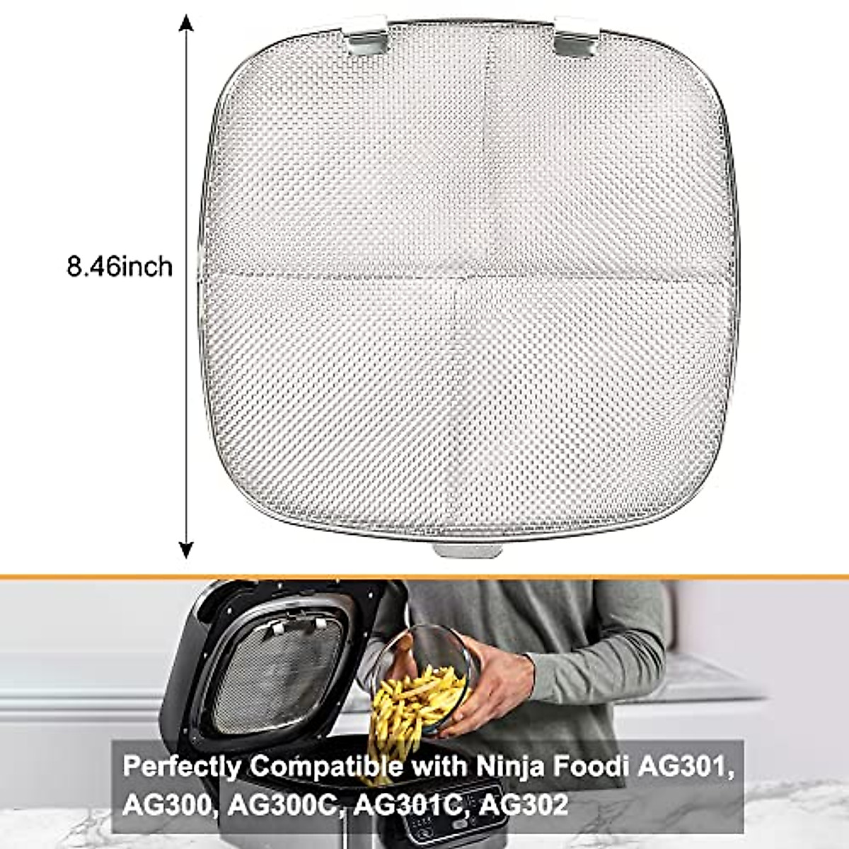 BYKITCHEN Stainless Steel Splatter Shield for Ninja Foodi AG301, Air Fryer Accessories for Ninja Foodi 5-in-1 Indoor Grill, Replacement Parts for Ninja Foodi AG300, AG300C,AG301C, AG302, AG400