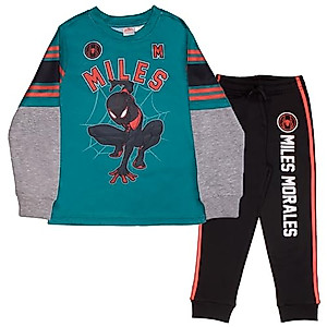 Marvel Superheroes Avengers and Spider-Man 2-Piece Set, Boys Long Sleeve Active Mesh T-Shirt & Pants 2-Pack Bundle Set (Size 14/16, Turquoise)