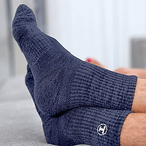 TBô Men's The Most Comfortable Bamboo Atheletic Cushion Crew Socks, Breathable, 3 Pack, Navy, OS