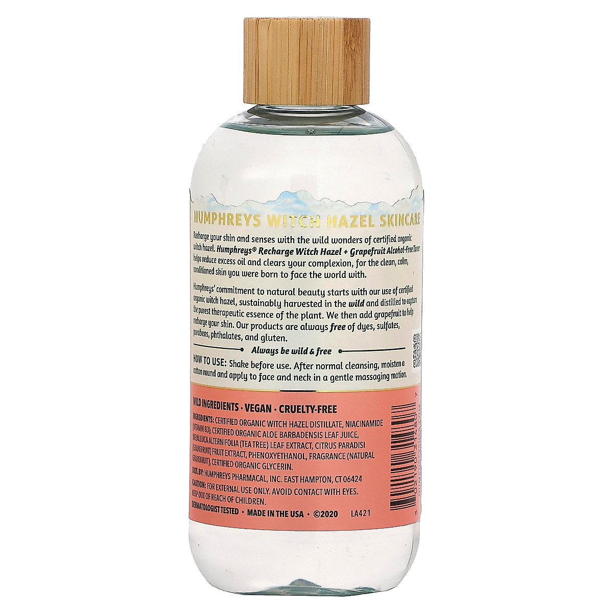 Humphreys Recharge Witch Hazel + Grapefruit Alcohol-Free Toner, Clear, 8 Ounce (Pack of 1)