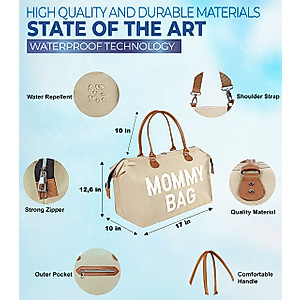 MOMMY BAG Diaper Bag, for Hospital & Maternity with Changing Pad - Extra Bag, Multifunctional Large Capacity Waterproof Baby Bag, Women Travel Weekender Bag, Labor, Delivery (Cream)