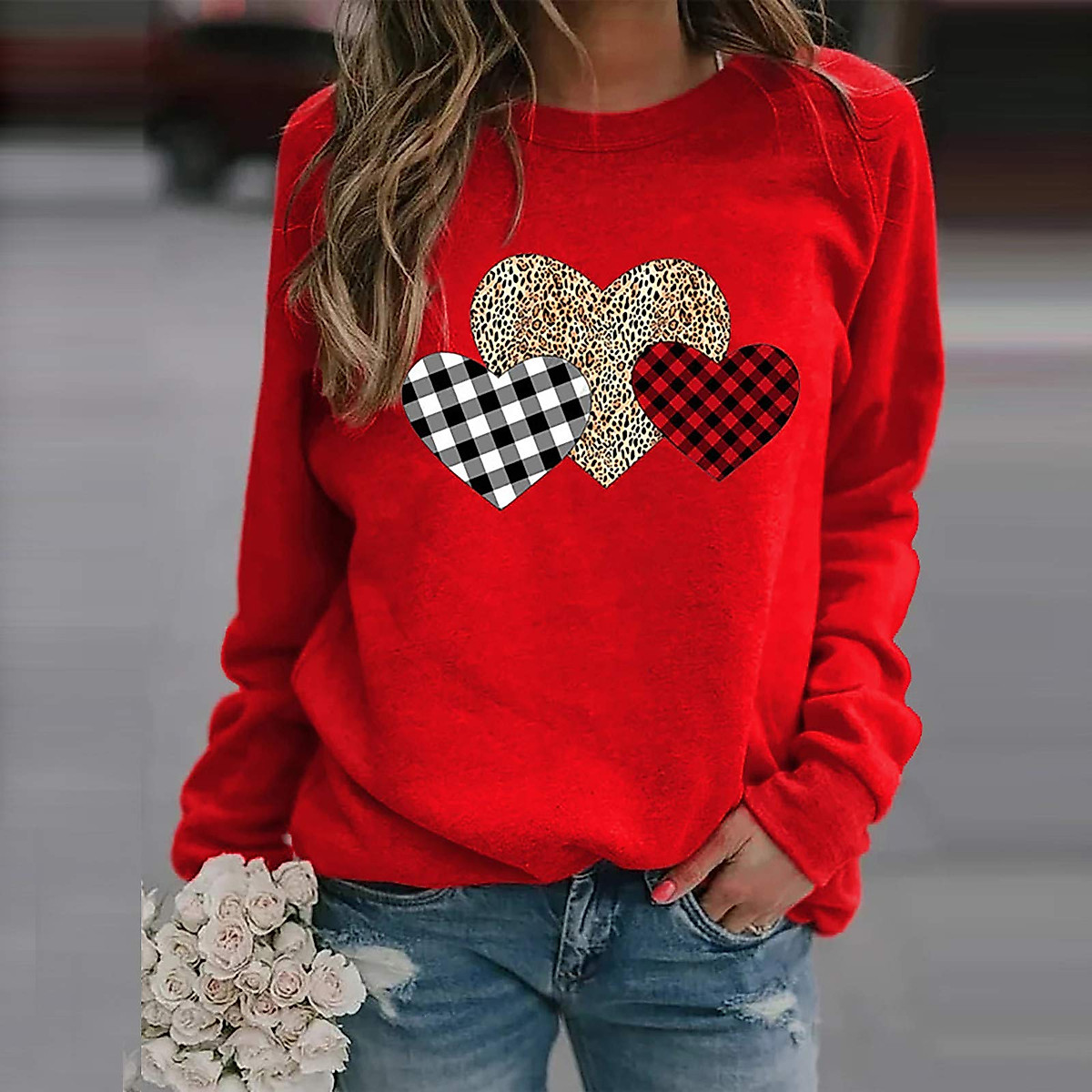 Bblulu Women's Crewneck Sweatshirt Casual Cute Valentine's Day Long Sleeve Loose Fitting Fall Tops T Shirt