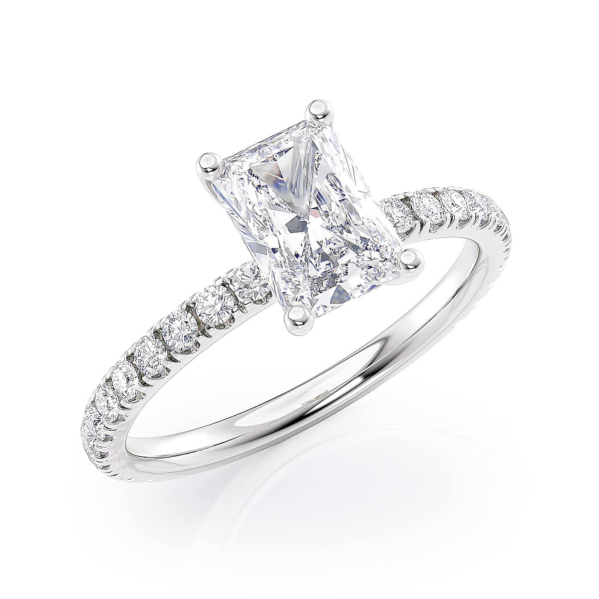 Beverly Hills Jewelers 2 Carat Radiant Cut Moissanite Engagement Ring w 1/4 Carat Natural Diamond - 14K White Gold (G-H/VS, G-H/SI, cttw, DEW) Anniversary Promise Ring for Women Size 6.5 Made in USA