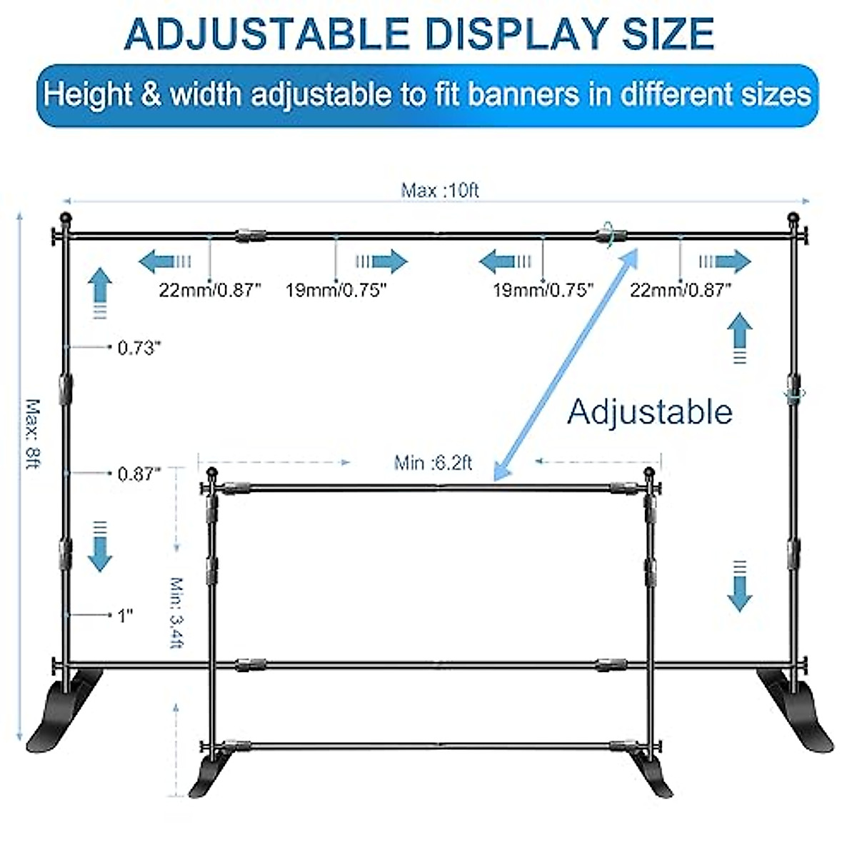 FUDESY Backdrop Banner Stand, 10x8ft Heavy Duty Display Frame Stand, Adjustable Metal Telescopic Tube, Step and Repeat Background Stand Kit for Trade Show, Photography Photo Booth, Party,with Sandbags