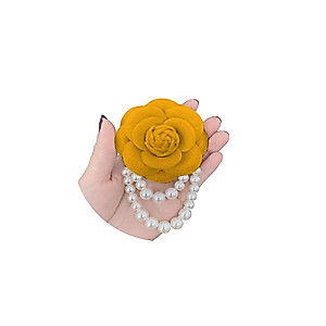 ZZ ZINFANDEL Bohemian Pearl Safety Brooch Pins Flower Brooch Hair Flowers Hairpin Brooch Headpieces,Brooch Pins Shawl Clips for Women Girls Vintage Collar Brooch (Yellow)