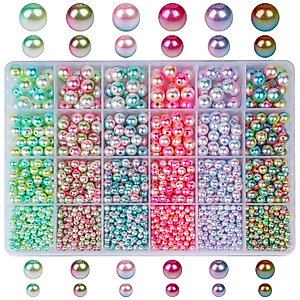 Suhome 1890pcs 6 Colors 4/6/8/10mm Multicolored Round Spacer Beads Faux ABS Pearls Beads Smooth Filler Rainbow Beads for Jewelry Making