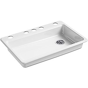 KOHLER K-8689-5U-0 Riverby Kitchen Sink, 33" x 22" x 5-7/8", White