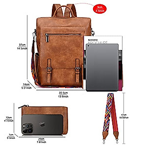 HKCLUF Backpack Purse for Women Vegan Leather Travel Backpack Multipurpose Design Convertible Satchel Bag Handbag and Purse 2Pcs Pack Backpack with Tassel(Brown)