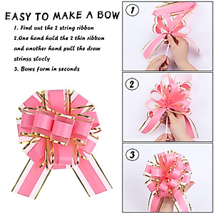HCHENBOW 6 Pieces Large Pull Bows, 6 inches Gift Bow, Christmas, Party Birthday Gift Bow, Wedding Ribbon Bows for Wrapping Boxes or Baskets Decorations, Valentine's Day Gift Decorations Bow (Pink)