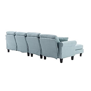 i-POOK 108" U-Shaped Sectional Couch, 6-Seat Linen Modular Couch with Chaise Lounge and Removable Cover, Modern Corner Couch with Ottoman for Living Room, Light Blue
