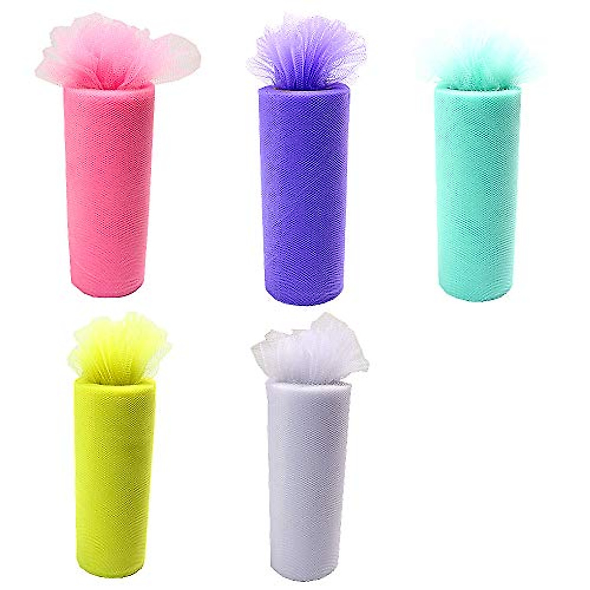 Yuanchuan Solid White Tulle Rolls 6 inch x 25 Yards (75 feet) Solid Color for Table Runner Chair Sash Bow Pet Tutu Skirt Sewing Crafting Fabric Wedding Birthday Ribbon (White)