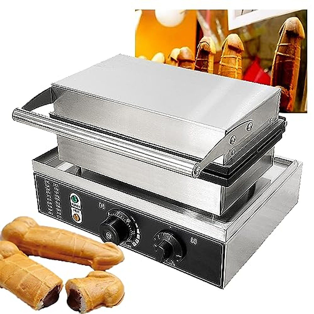 Vaseni Commercial Strange Shape Waffle Maker Machine, 4 PCS Non Stick Electric Waffle Iron, Hot Dog Baker, Waffle Iron Baking Machine, Pancake Maker, Waffle Ovens 1550W 110V