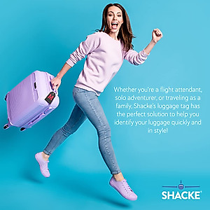 Shacke Initial Luggage Tag with Full Privacy Cover and Stainless Steel Loop - Black (Letter M)