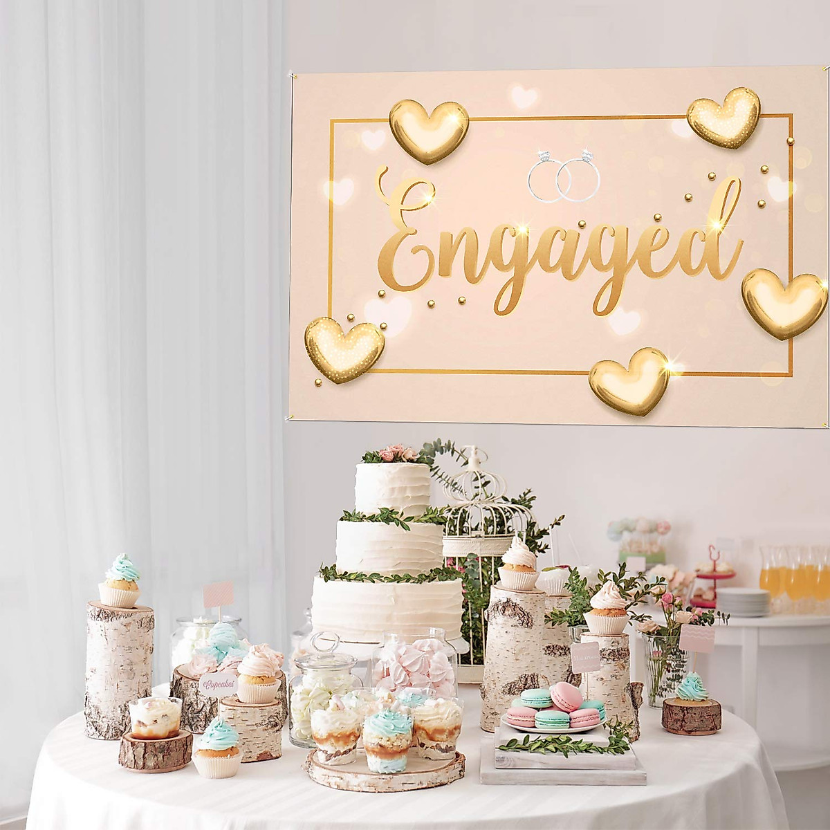 PAKBOOM Engaged Backdrop Banner - Engagement Bridal Shower Party Decorations Supplies - 3.9 x 5.9ft Gold
