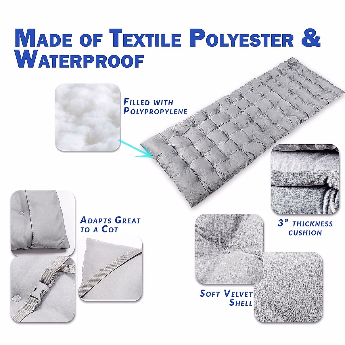 Zento Camping Cot Mattress Foam Pad for Adults – Thick Soft Ultra Comfort Sleeping Pad for Traveling Hiking Outdoor or Indoor Use – Lightweight Easy to Carry Foldable Waterproof Adult Cot Mattress