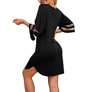 PrinStory Nightgown for Women Nightshirt Casual Sleep Shirt Loose Sleepwear Black