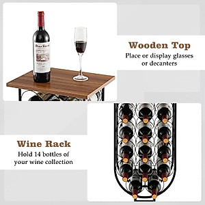 Giantex 14-Bottle Wine Rack Freestanding Floor - 30" Standing Wine Rack with Detachable and Lockable Wheels, Vertical Wine Holder Stand, Metal Wine Storage Racks with Wooden Top for Living Room, Black