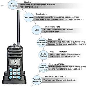 Retevis RT55 Handheld Marine Radio,Marine Two-Way Radios, Floating IP67 Submersible Waterproof,Vibration Drainage,NOAA Weather,International,LCD Screen,Emergency, Ship to Shore Radio for Boats Kayak