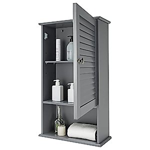 LOKO Bathroom Wall Cabinet, Bathroom Cabinet Wall Mounted with Single Shutter Door and Adjustable Shelf, Small Medicine Cabinet for Living Room, Kitchen or Entryway, 16.5 x 6.5 x 27.5 inches (Grey)