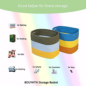 BOUYHTN Cotton Rope Basket-Woven Baskets-Storage Basket for Living Room-Towel Baskets for Bathroom-Baby Organizing Baskets-Collapsible Storage Bins-Toy Basket 15"x10"x12" Pack of 2