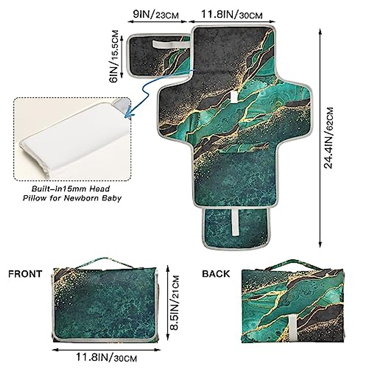 Marble Portable Baby Changing Pad Diaper Changing Table Pad Foldable Travel Changing Station with Built-in Pillow for Newborn Essentials Baby
