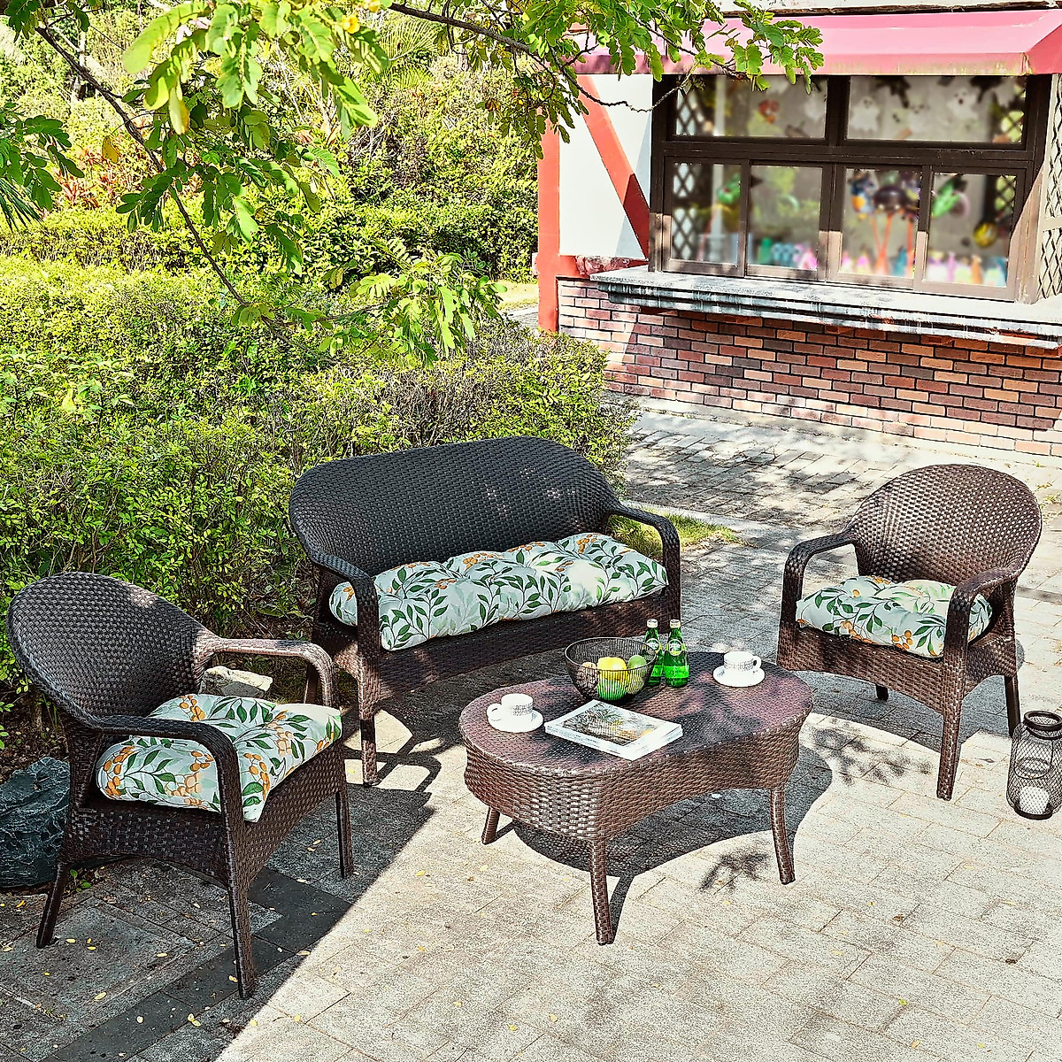 BLISSWALK Outdoor Chair Cushions,3 Piece Loveseat Outdoor Cushions Set,Tufted/Wicker Patio Cushion for Patio Furniture All Weather,44“x19 x5,Floral