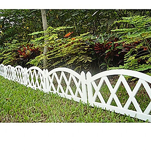 Worth Garden Plastic Fence Pickets Indoor Outdoor Protective Guard Edging Decor, White - Christmas Tree Fence - 10" H. x 95" L.