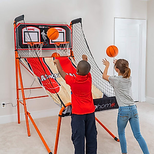 Deco Home Arcade Basketball Game with Dual Rim Backboard, Includes Electronic Tracking LED Scoreboard with 8 Game Modes for 1-4 Players, 5 Game Balls, Air Pump, Folding Assembly for Easy Storage