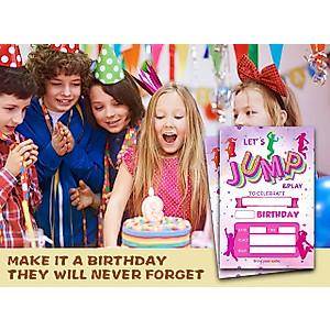 ONDTOM Jump Trampoline Birthday Party Invitations With Envelopes(4" x 6")- 20 Pack - Bounce House Party Invites-c56