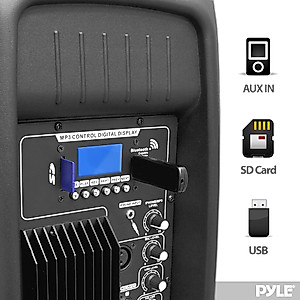 PYLE-PRO Powered Speaker Active PA- Loudspeaker Bluetooth System,12 Inch Bass Subwoofer Stage Speaker Monitor, DJ Party Portable Sound Stereo Amp Sub for Concert Audio, Built-in USB for MP3 Amplifier