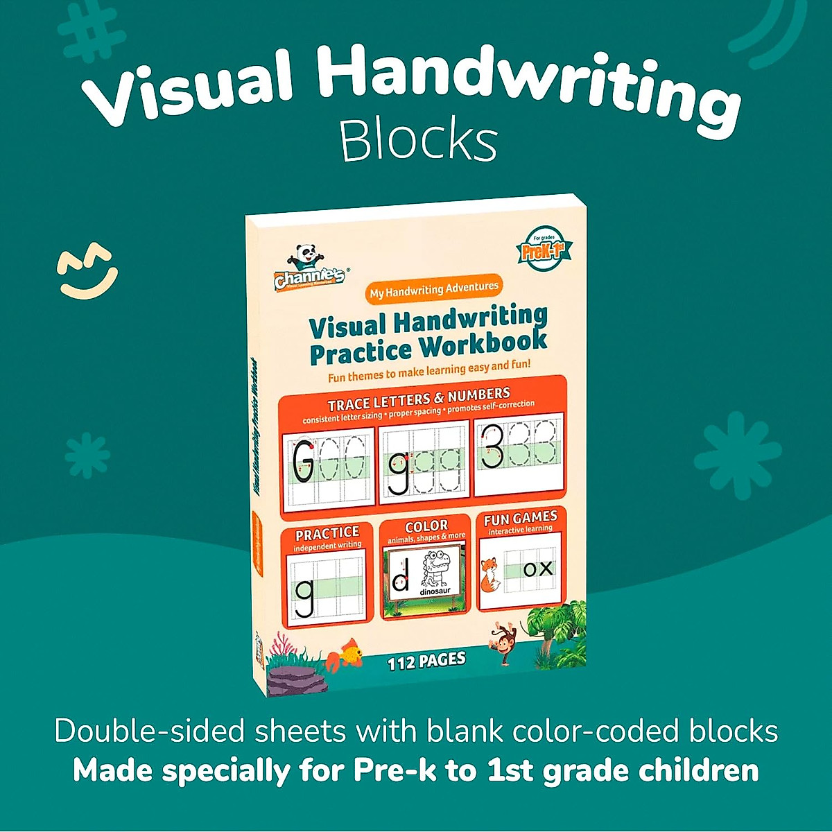 Channie's Alphabet Tracing & Writing Pad, Practice Visual Handwriting & Storytelling Workbooks, 80 Pages Front & Back, 40 Sheets, Grades PreK – 1st, Size 8.5” x 11” Summer School, Summer Bridge